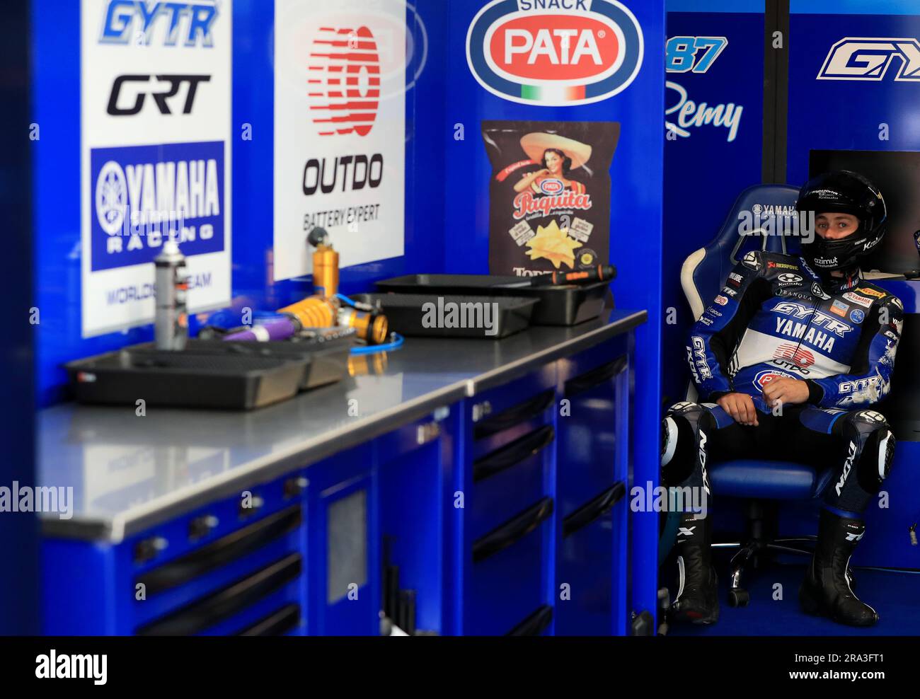 GYTR GRT Yamaha rider Remy Gardner in his garage during practice two on ...