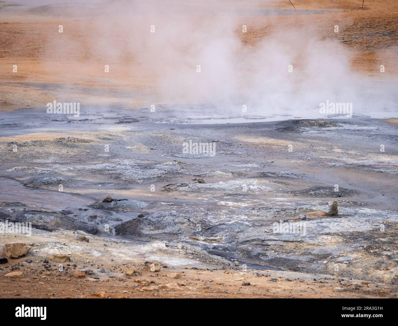 The sulfur-hot geysers at Hverir in Iceland in a natural outdoor ...
