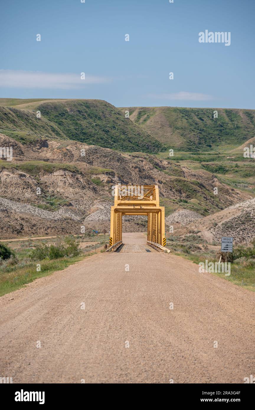Old bridge over the Red Deer River near Drumheller, Alberta Stock Photo ...