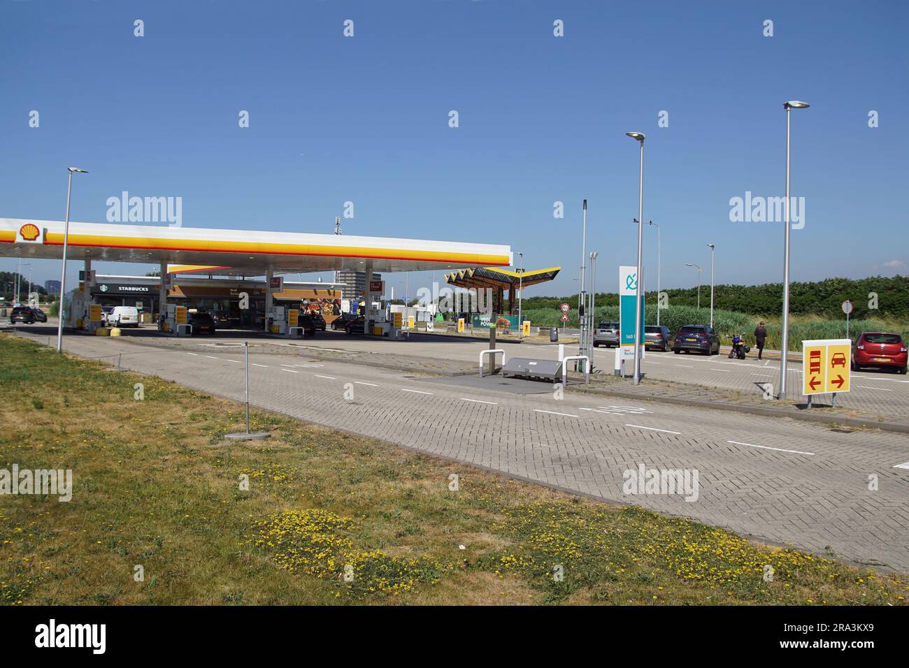Shell gas station and Fastned charging station, charge point on rest ...