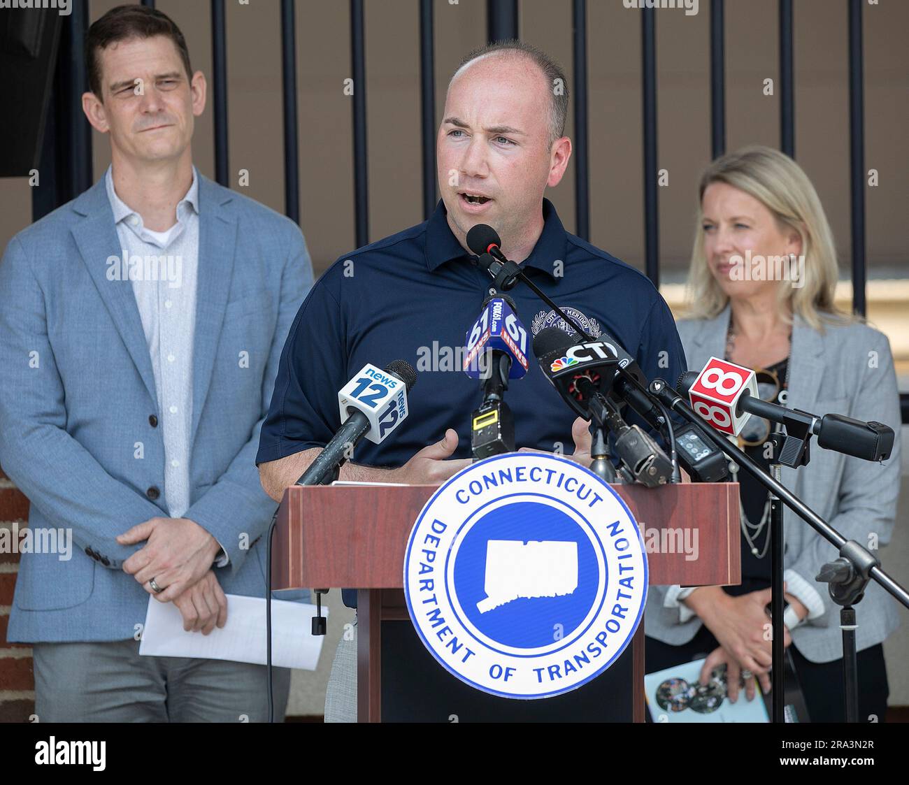 Mayor Kevin Scarpati speaks next to Connecticut Department of ...