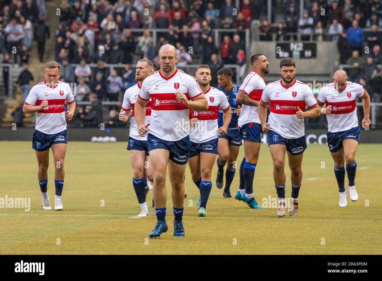 George King #10 of Hull KR leads the team out during pre match warm up ...