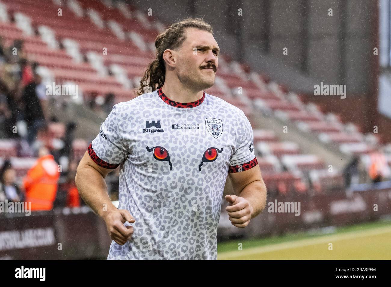 Rob Mulhern #10 of Leigh Leopards during pre match warm up ahead of the ...