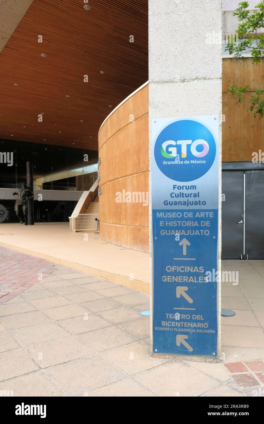 Guidepost at the Forum Cultural Guanajuato in Leon, Guanajuato, Mexico ...