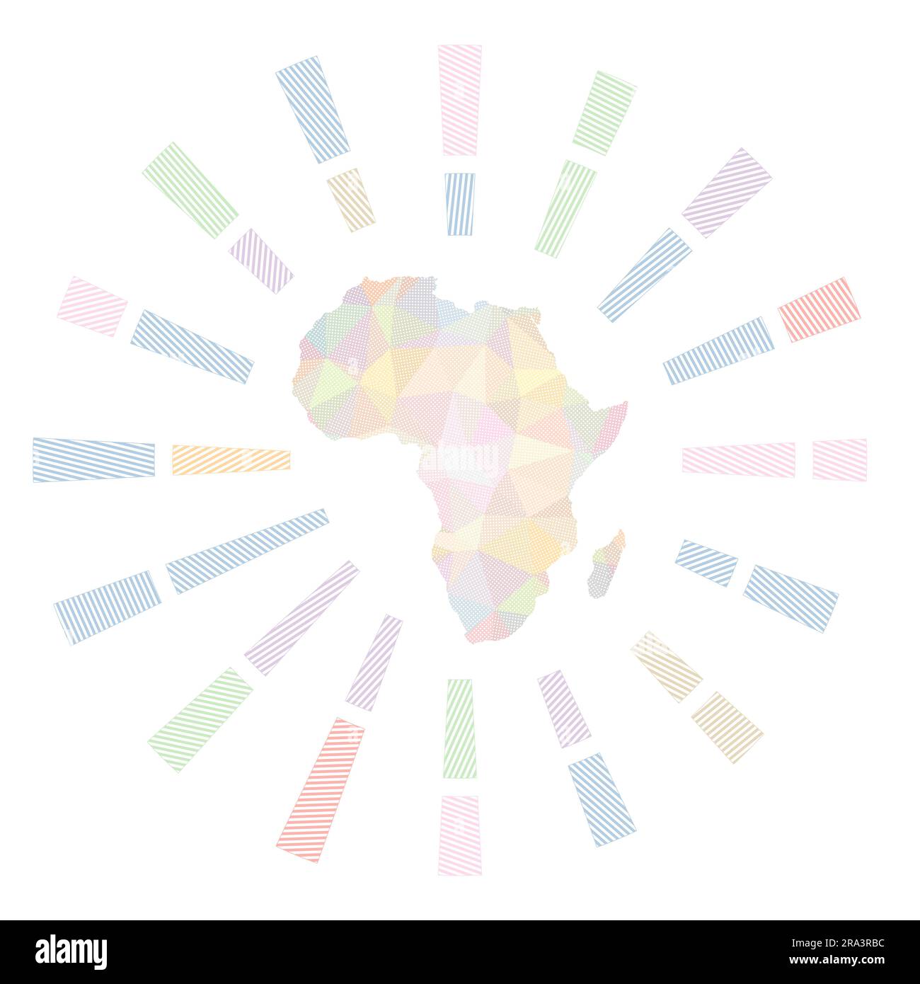 Africa sunburst. Low poly striped rays and map of the continent ...