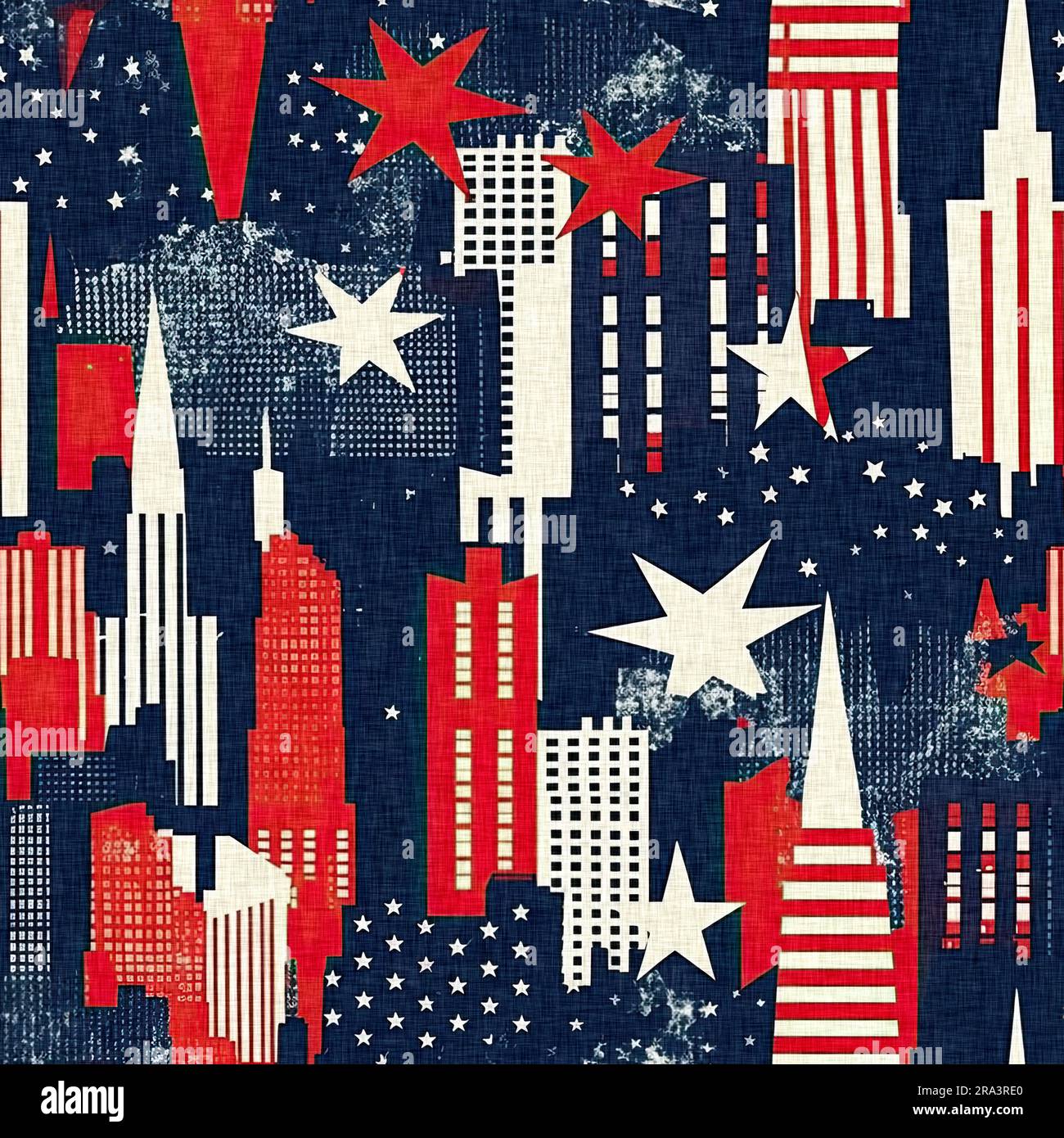 Seamless 4th of July independence day city pattern in traditional red ...