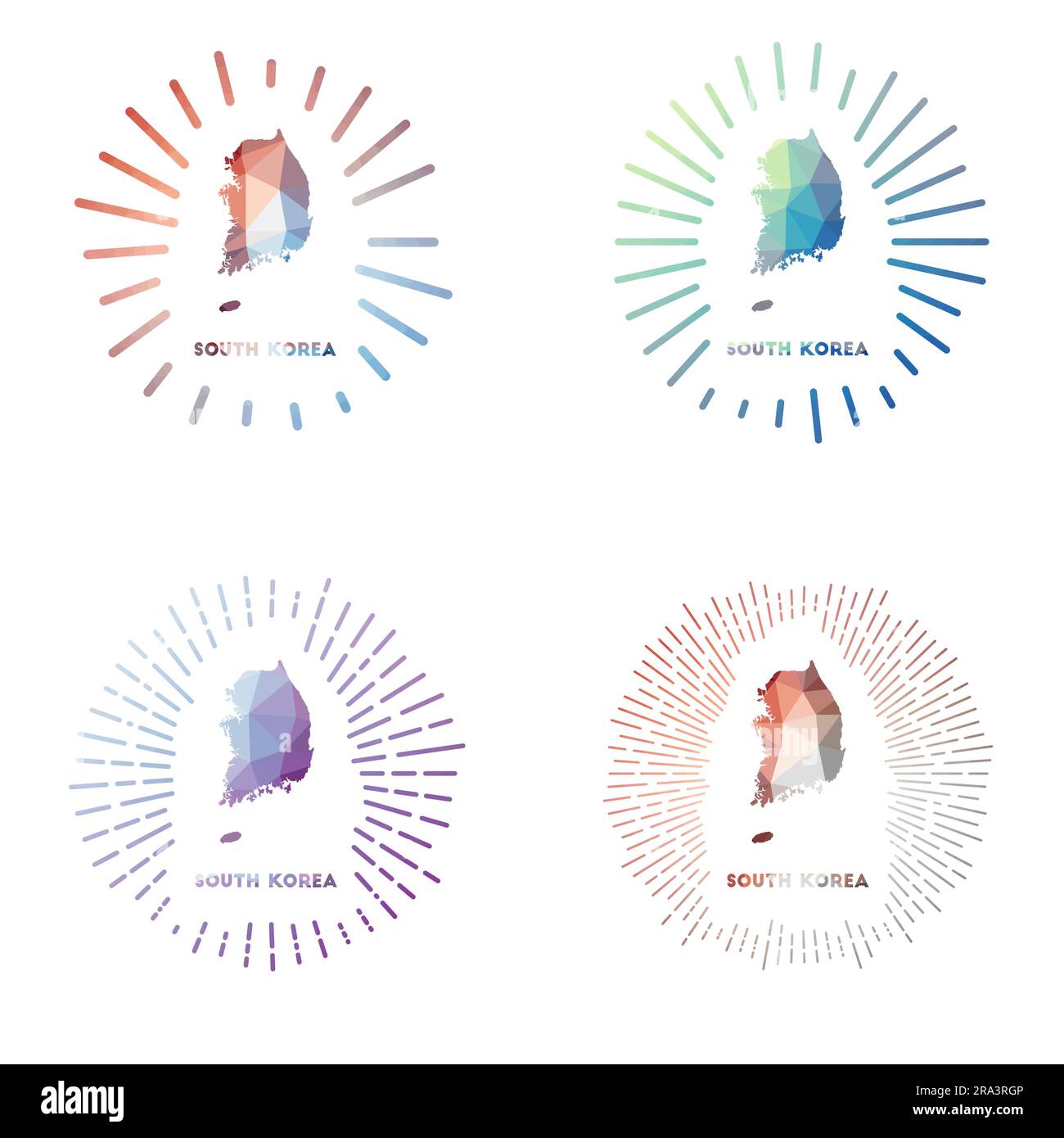 South Korea low poly sunburst set. Logo of country in geometric polygonal style. Vector ...
