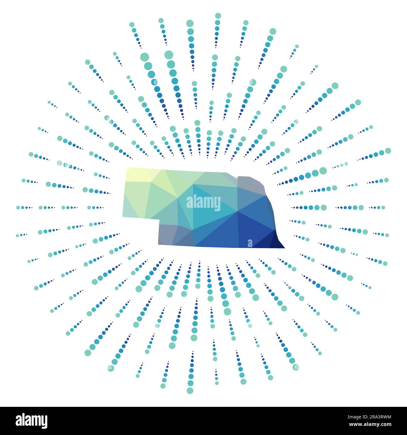 Shape of Nebraska, polygonal sunburst. Map of the US state with ...