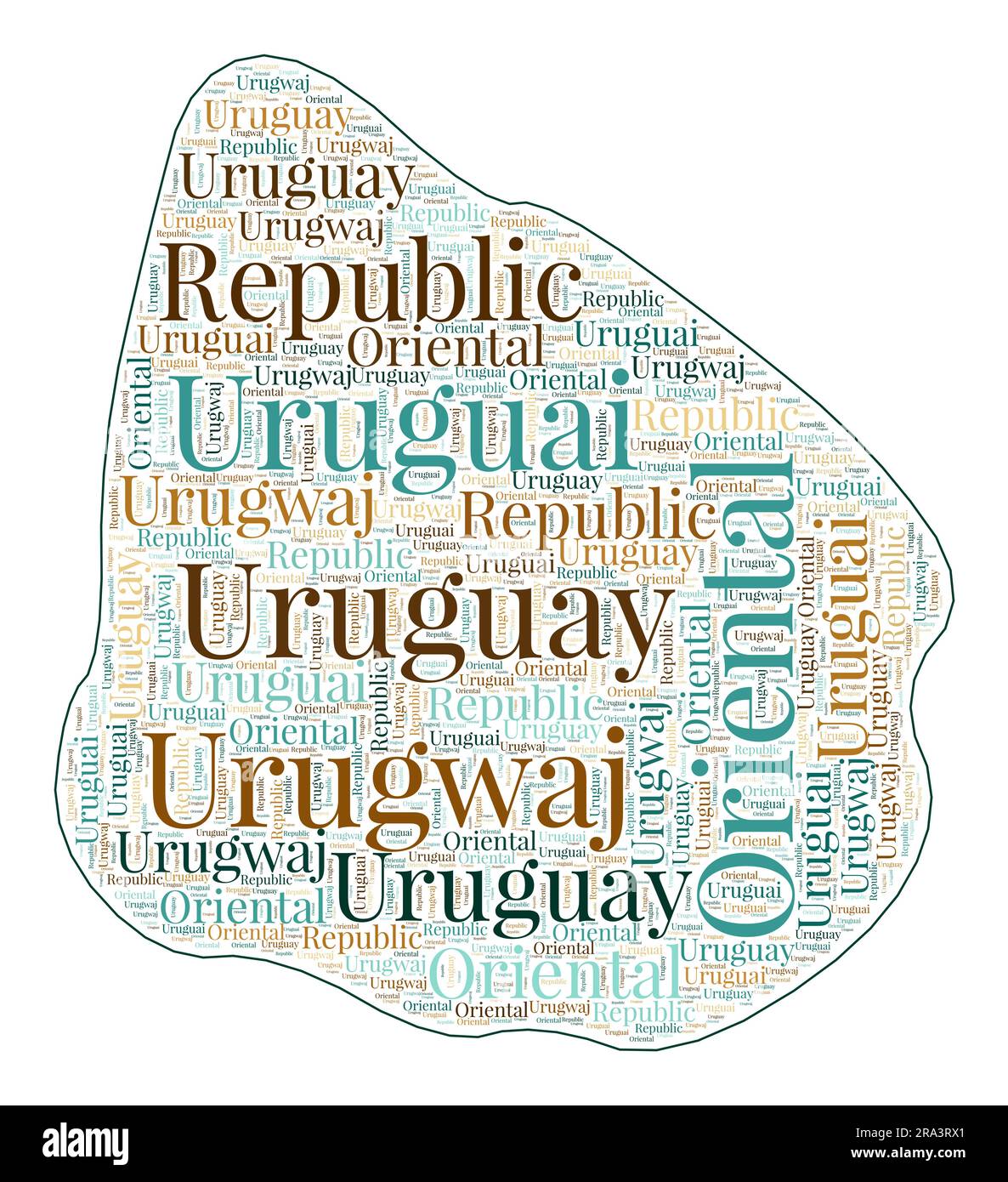 Uruguay shape filled with country name in many languages. Uruguay map ...