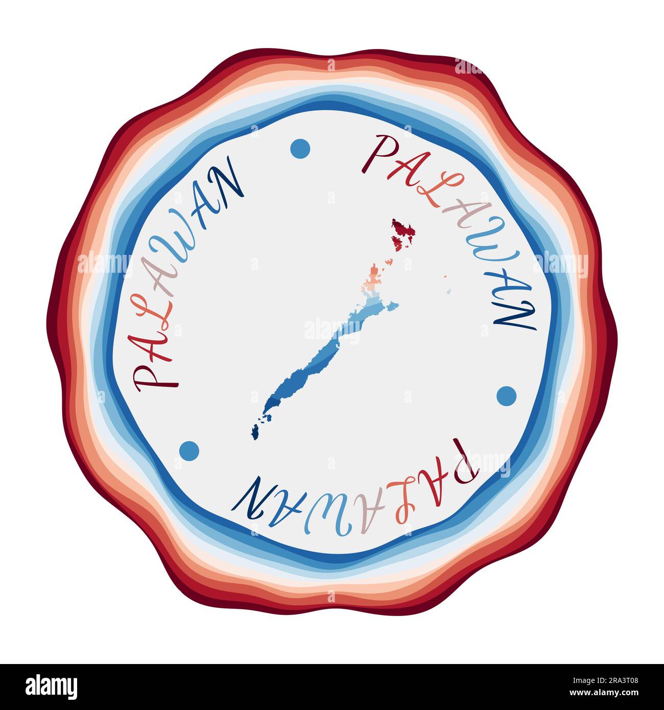 Palawan badge. Map of the island with beautiful geometric waves and ...