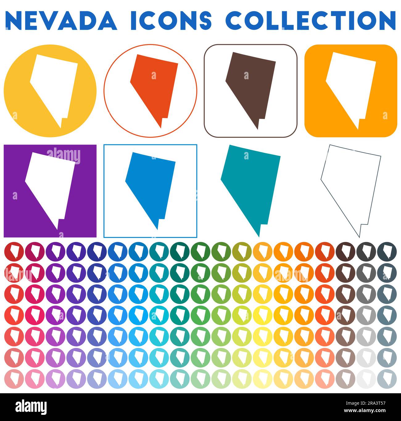 Nevada icons collection. Bright colorful trendy map icons. Modern ...