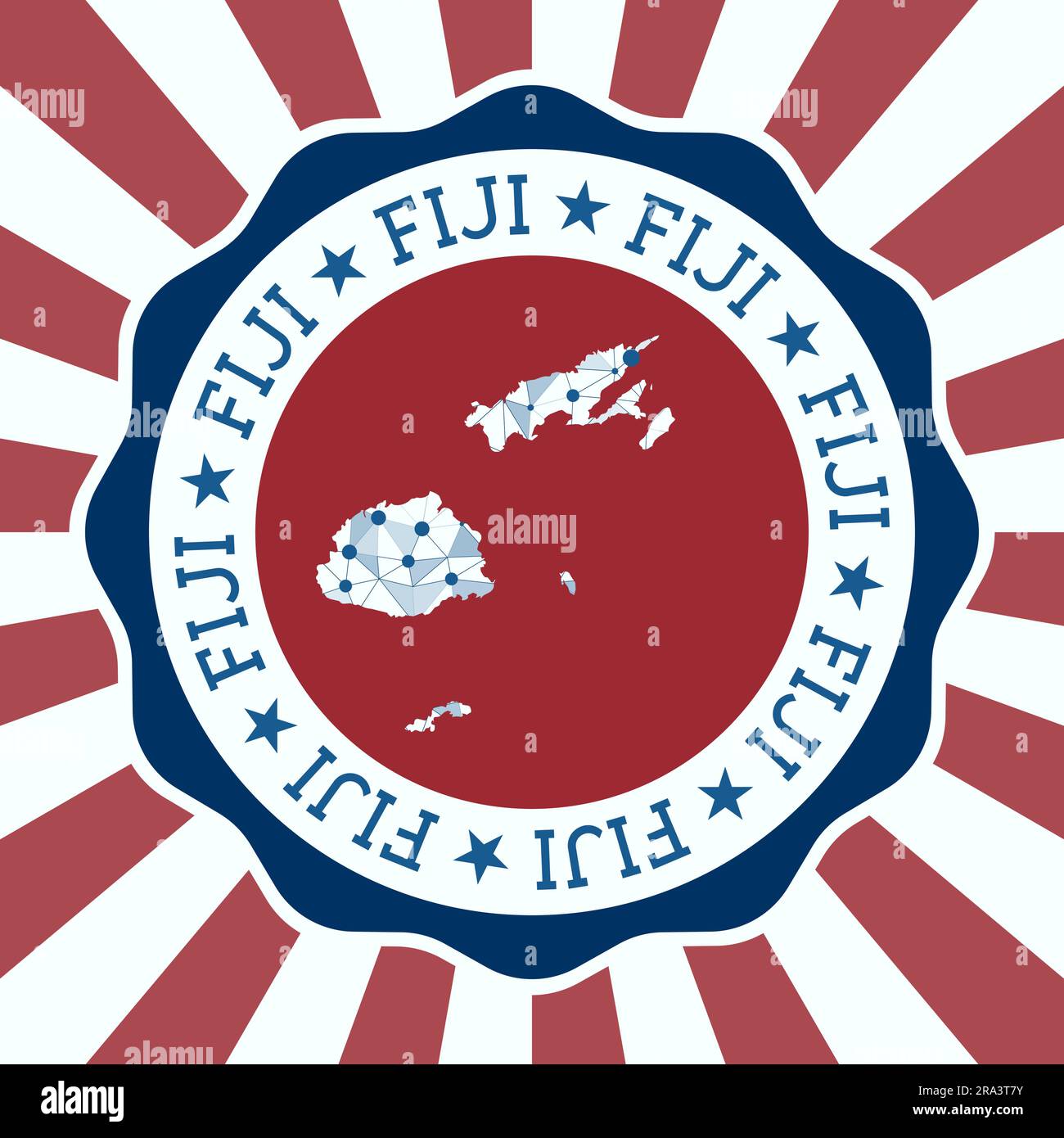 Fiji Badge. Round logo of country with triangular mesh map and radial ...