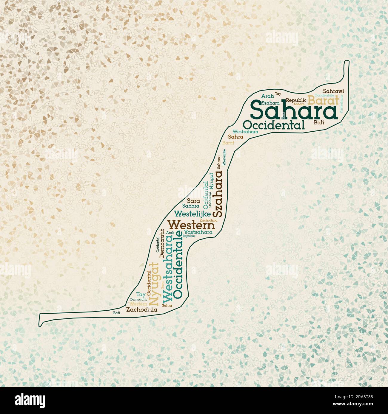 Western Sahara shape with country names word cloud in multiple ...