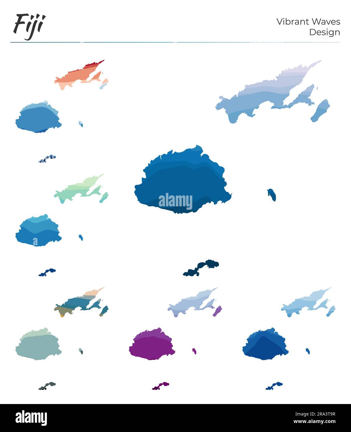 Set of vector maps of Fiji. Vibrant waves design. Bright map of country ...