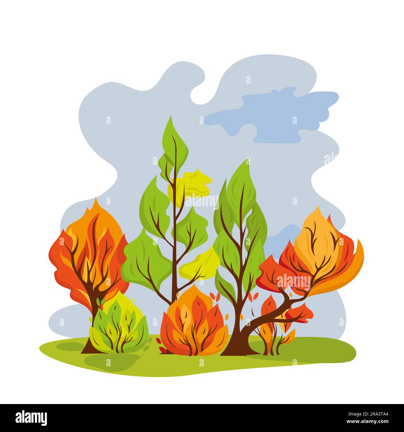 Set of trees with yellow and green foliage against a white background ...