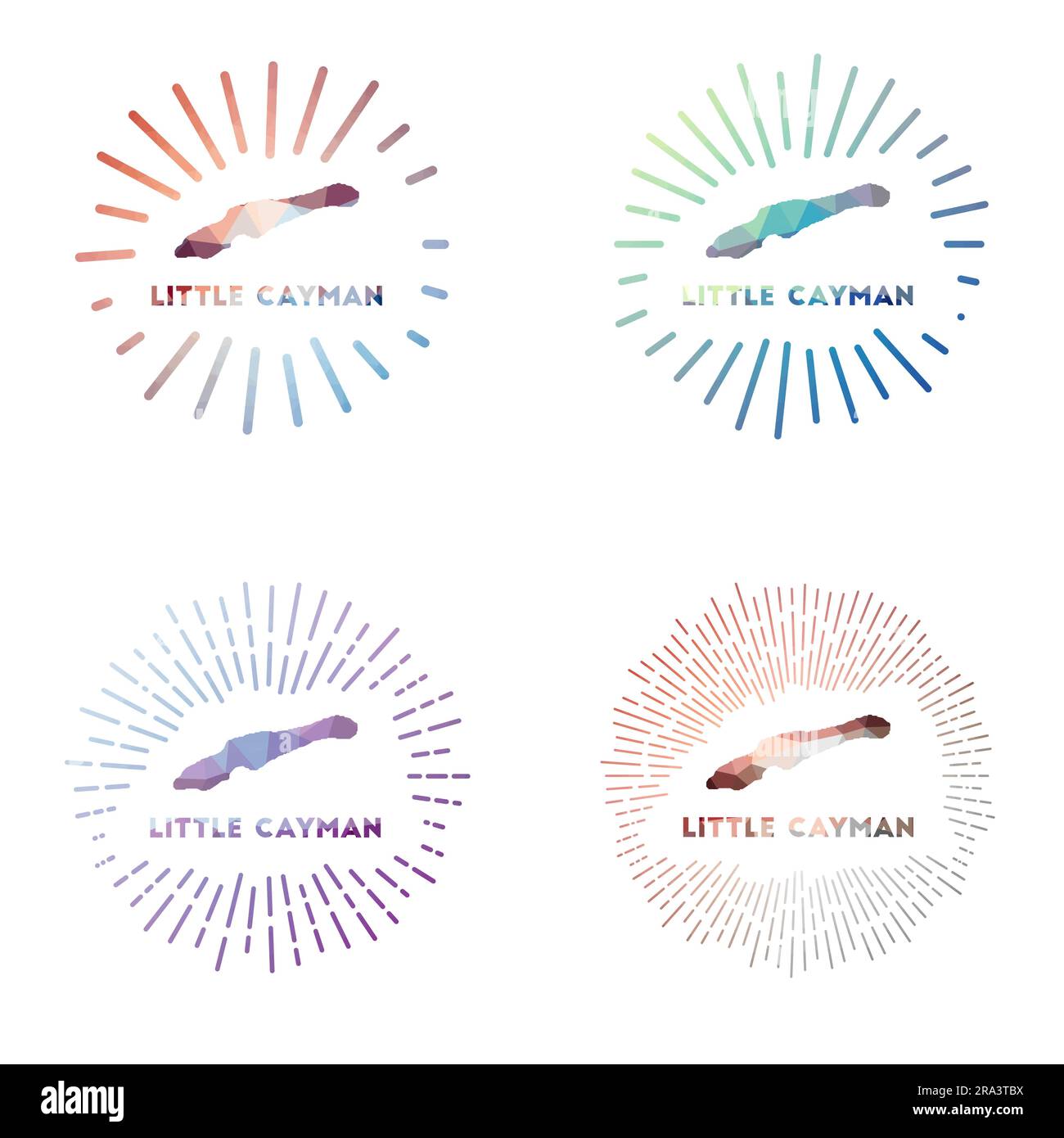 Little Cayman low poly sunburst set. Logo of island in geometric ...