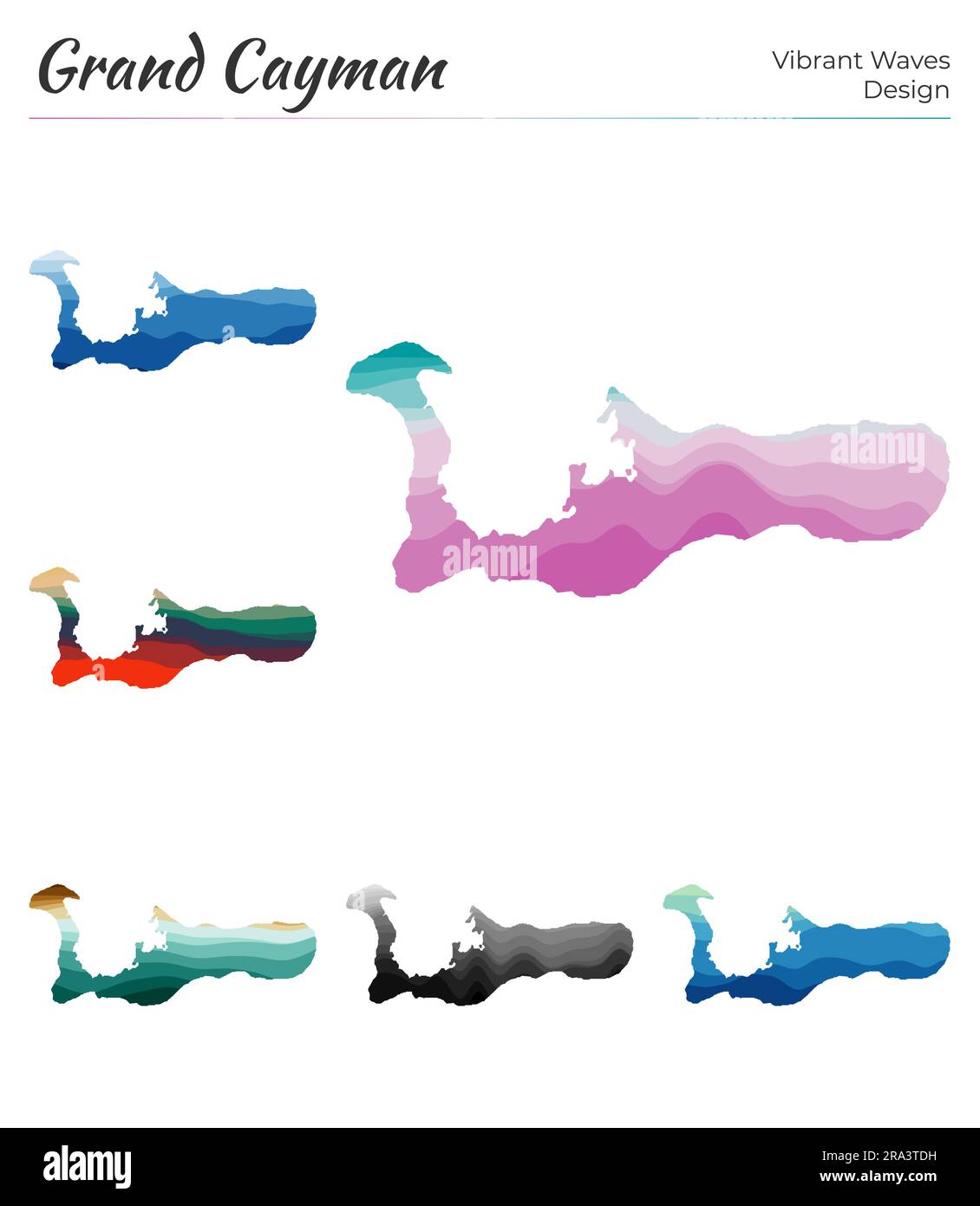 Set of vector maps of Grand Cayman. Vibrant waves design. Bright map of ...