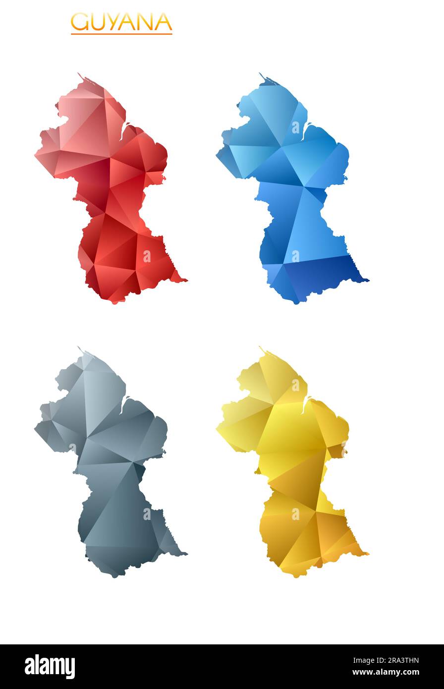 Set of vector polygonal maps of Guyana. Bright gradient map of country in low poly style Stock ...