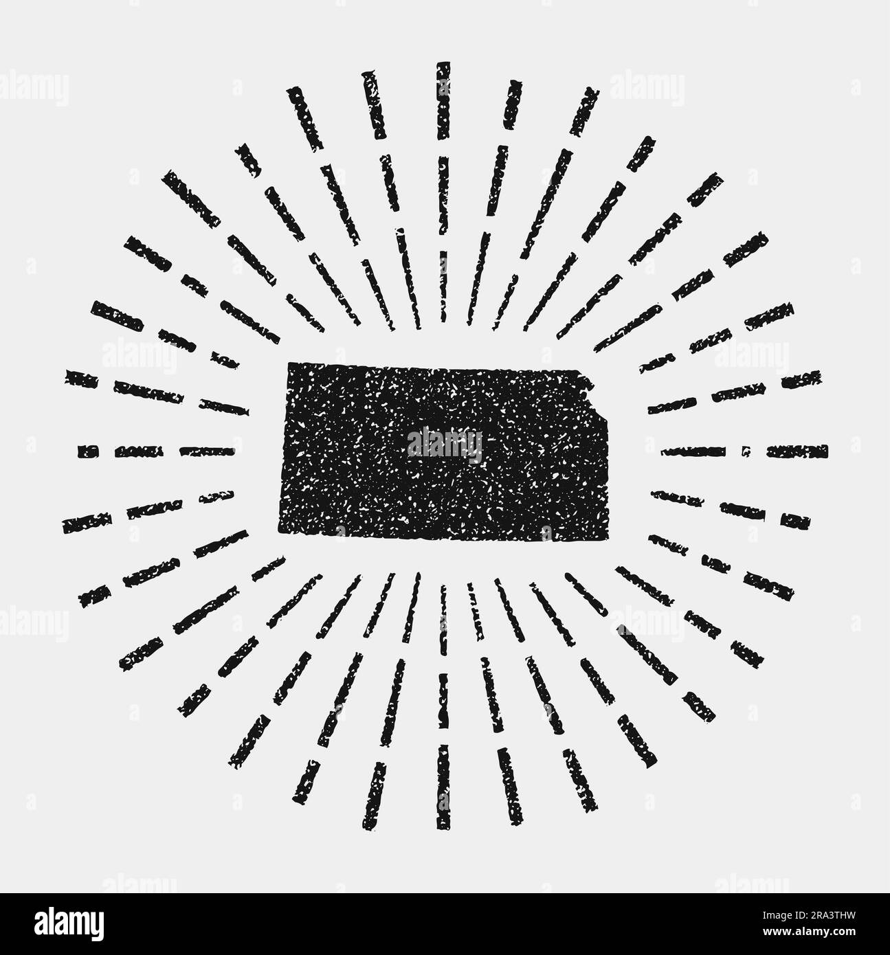 Vintage map of Kansas. Grunge sunburst around the US state. Black ...