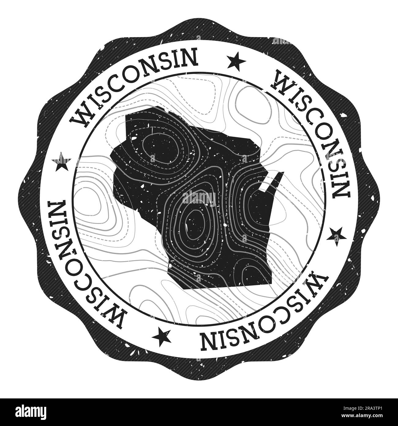 Wisconsin outdoor stamp. Round sticker with map of US state with ...