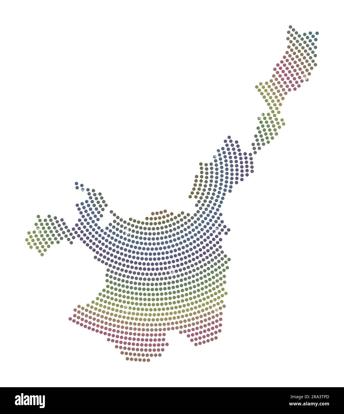 Ishigaki dotted map. Digital style shape of Ishigaki. Tech icon of the island with gradiented ...