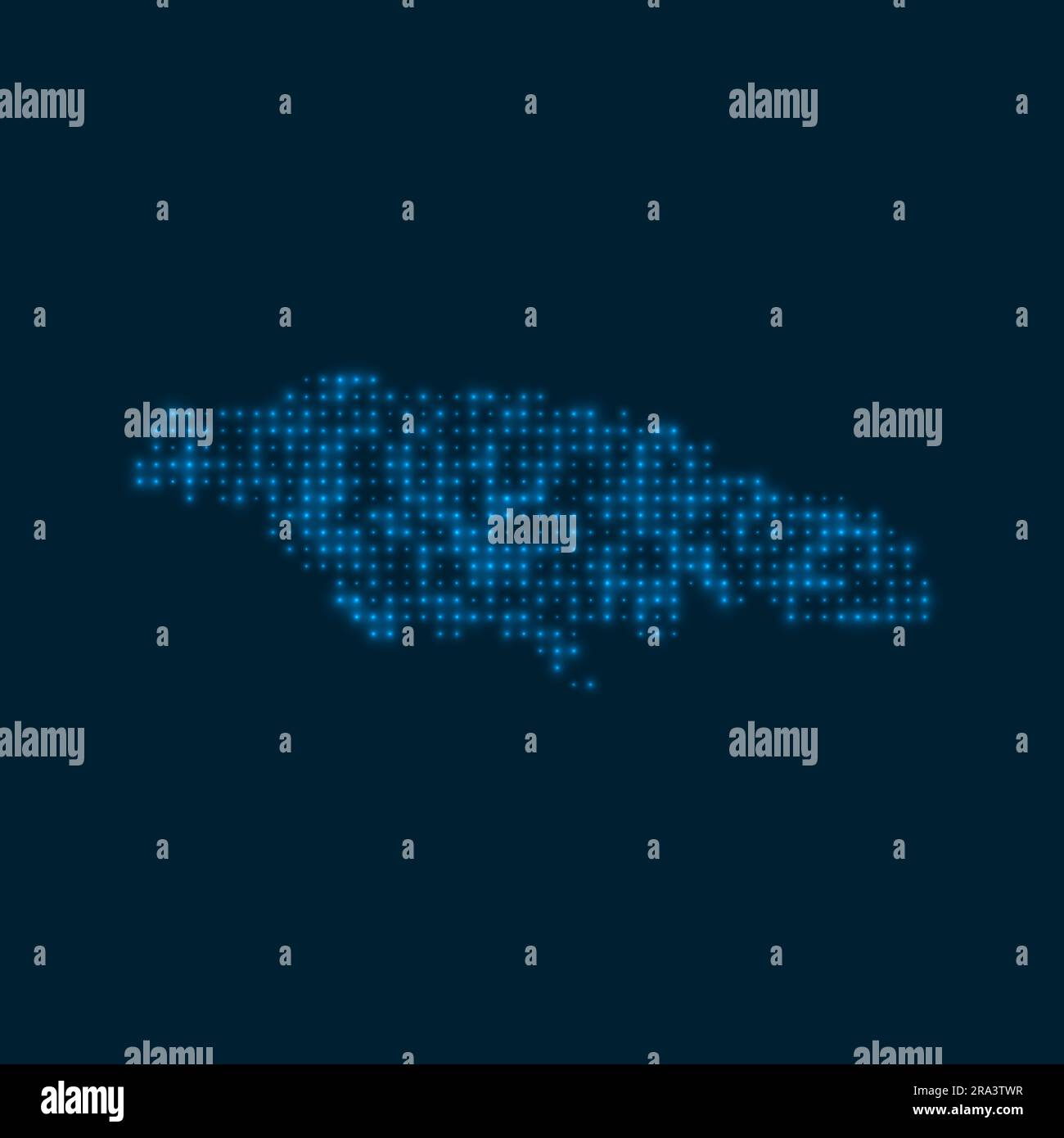 Jamaica dotted glowing map. Shape of the country with blue bright bulbs ...