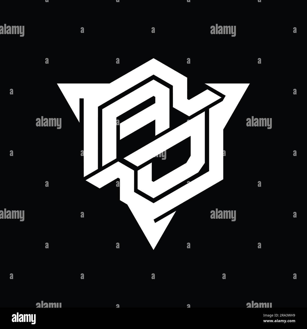 AD Letter Logo monogram hexagon shape with triangle outline gaming style design template Stock ...