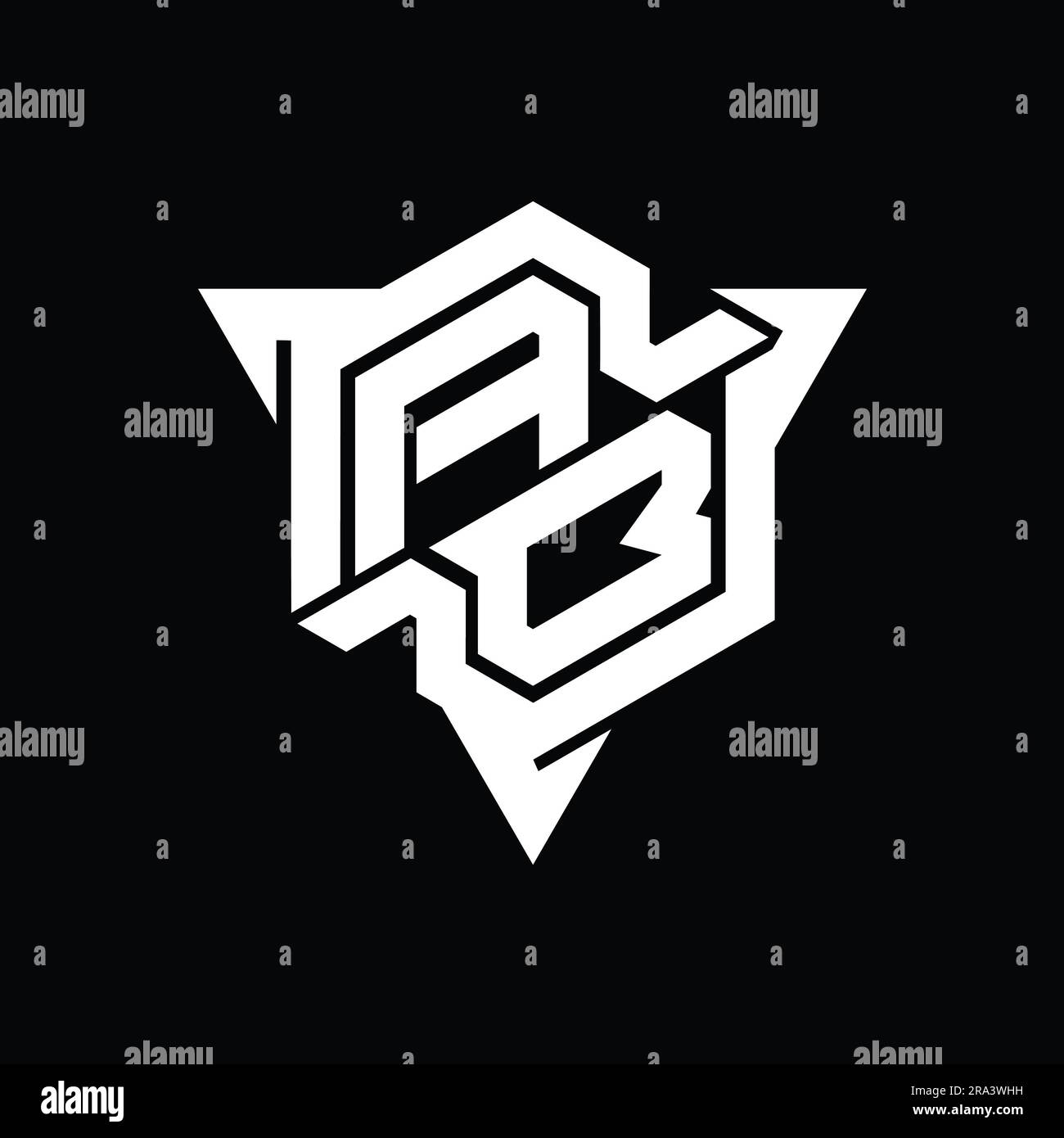 AB Letter Logo monogram hexagon shape with triangle outline gaming style design template Stock ...