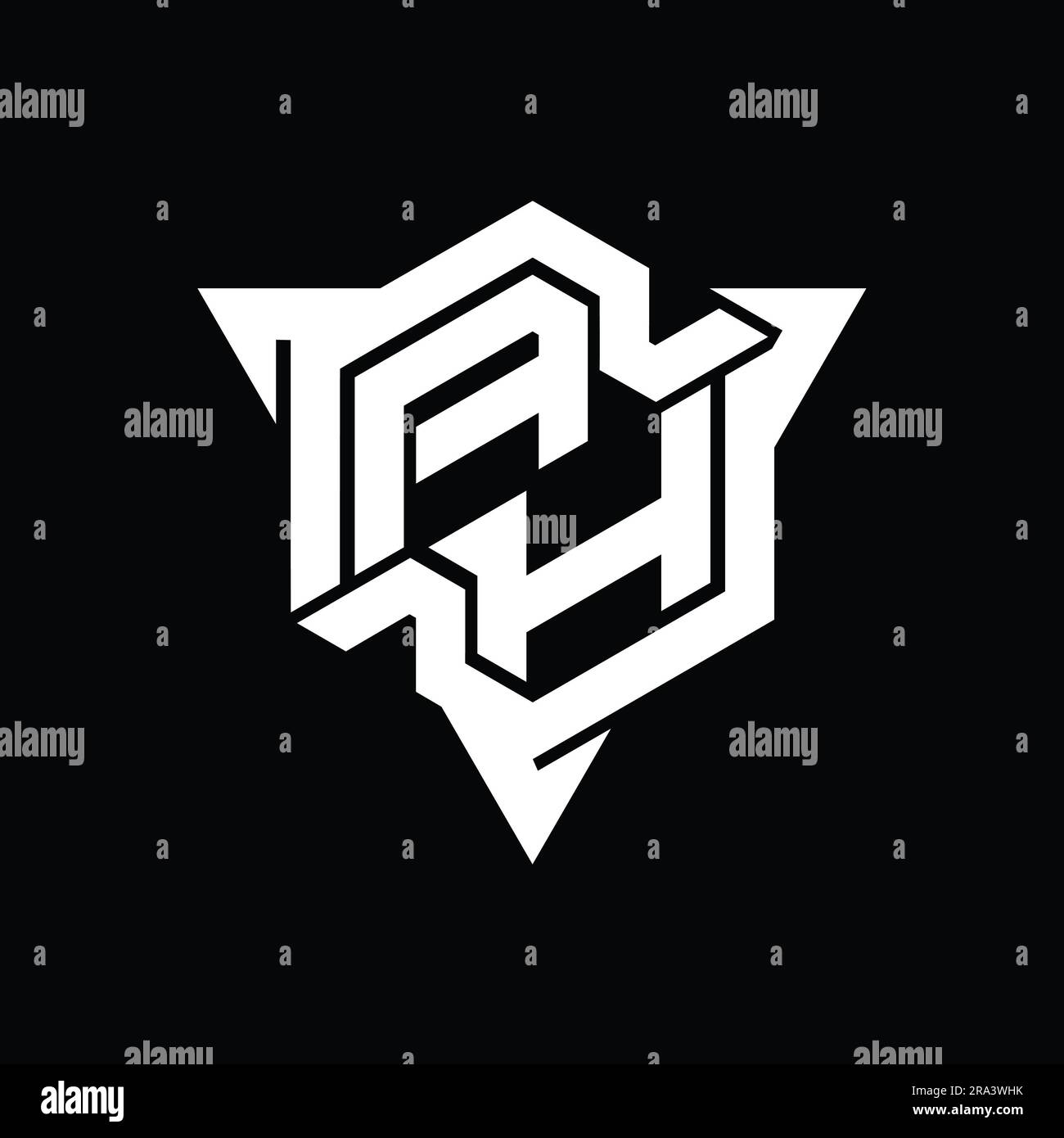 AH Letter Logo monogram hexagon shape with triangle outline gaming ...