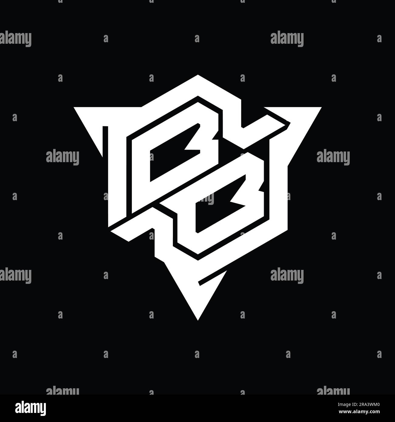 BB Letter Logo monogram hexagon shape with triangle outline gaming ...