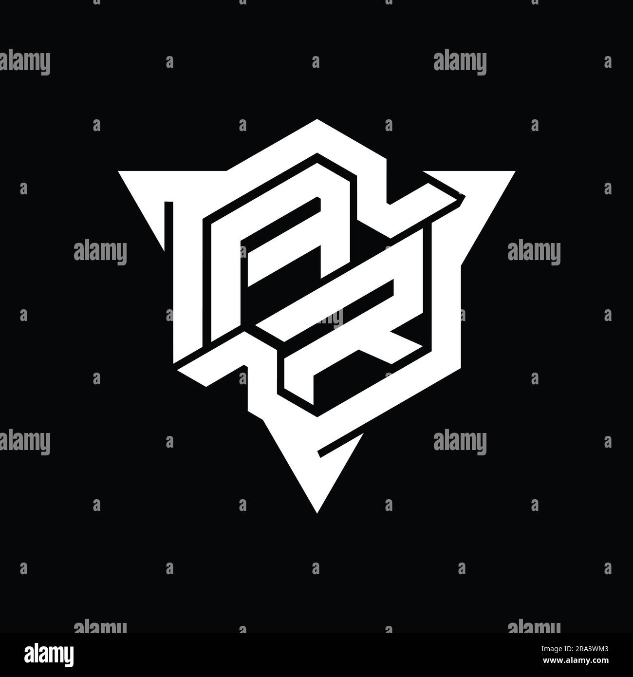 AR Letter Logo monogram hexagon shape with triangle outline gaming ...