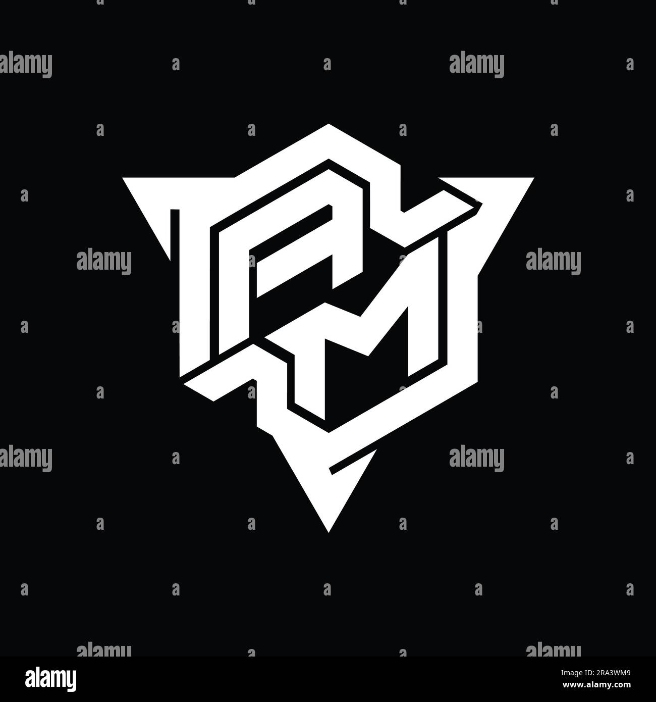 AM Letter Logo monogram hexagon shape with triangle outline gaming ...