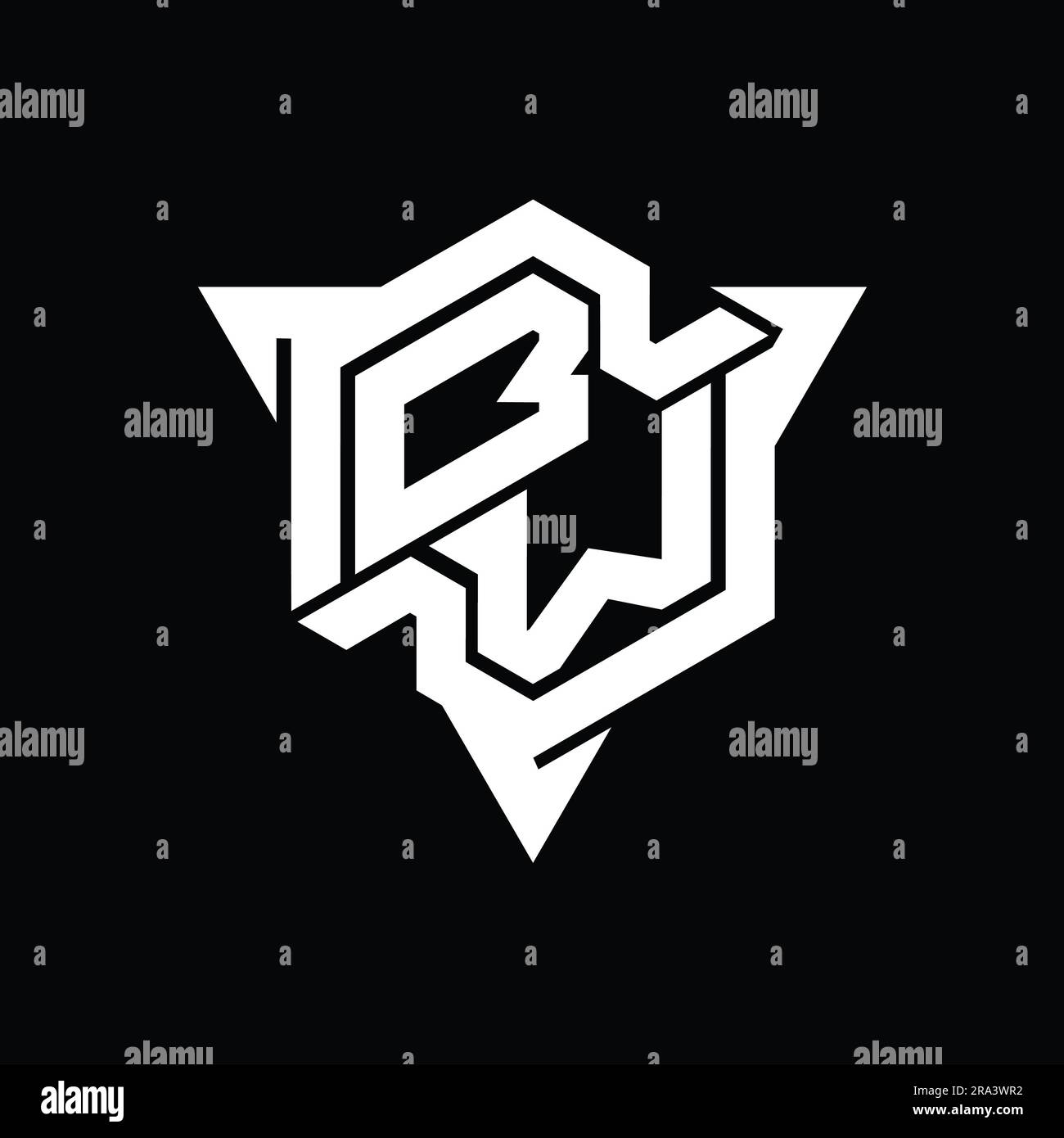 BW Letter Logo monogram hexagon shape with triangle outline gaming ...