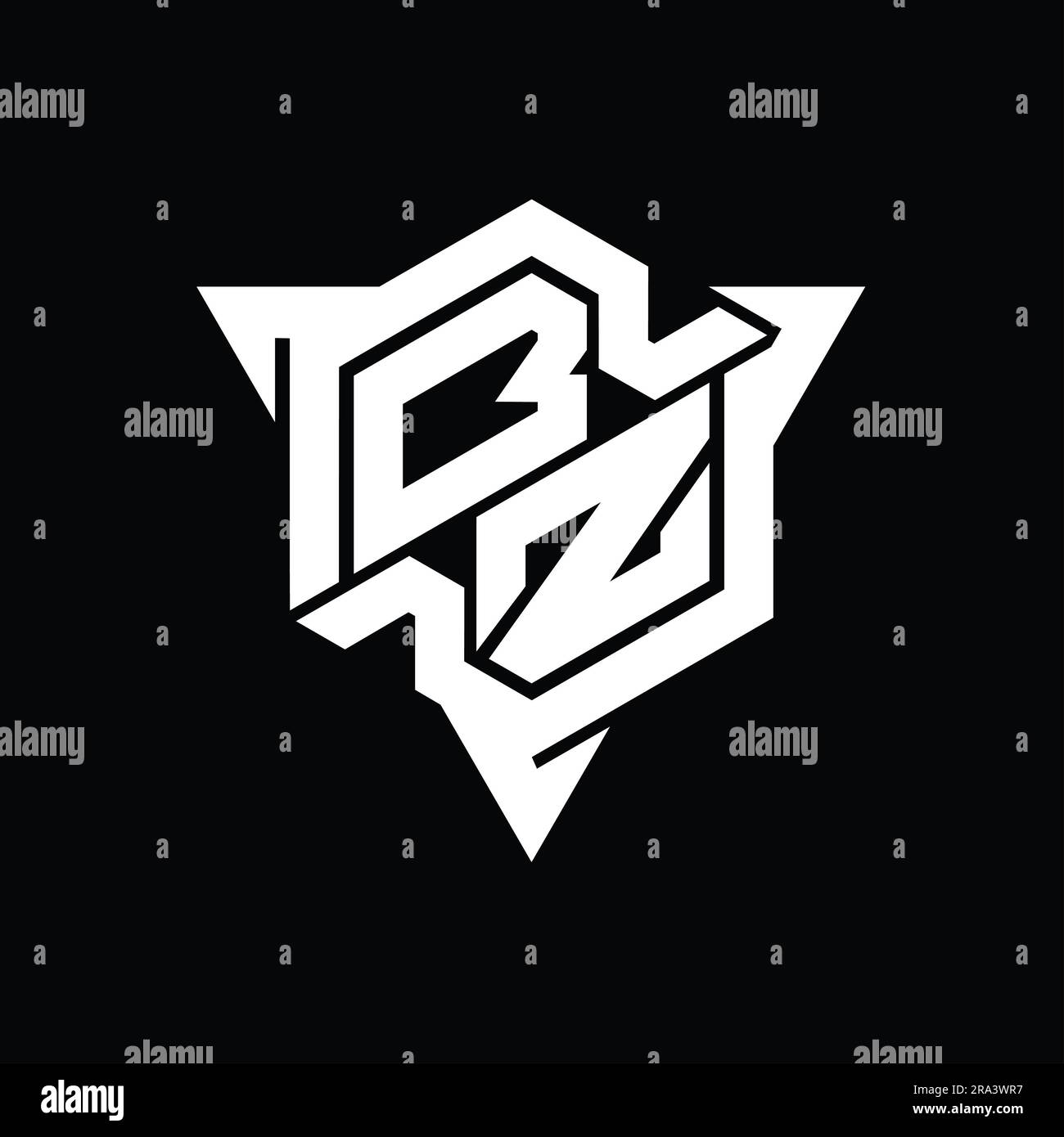 BZ Letter Logo monogram hexagon shape with triangle outline gaming style design template Stock ...
