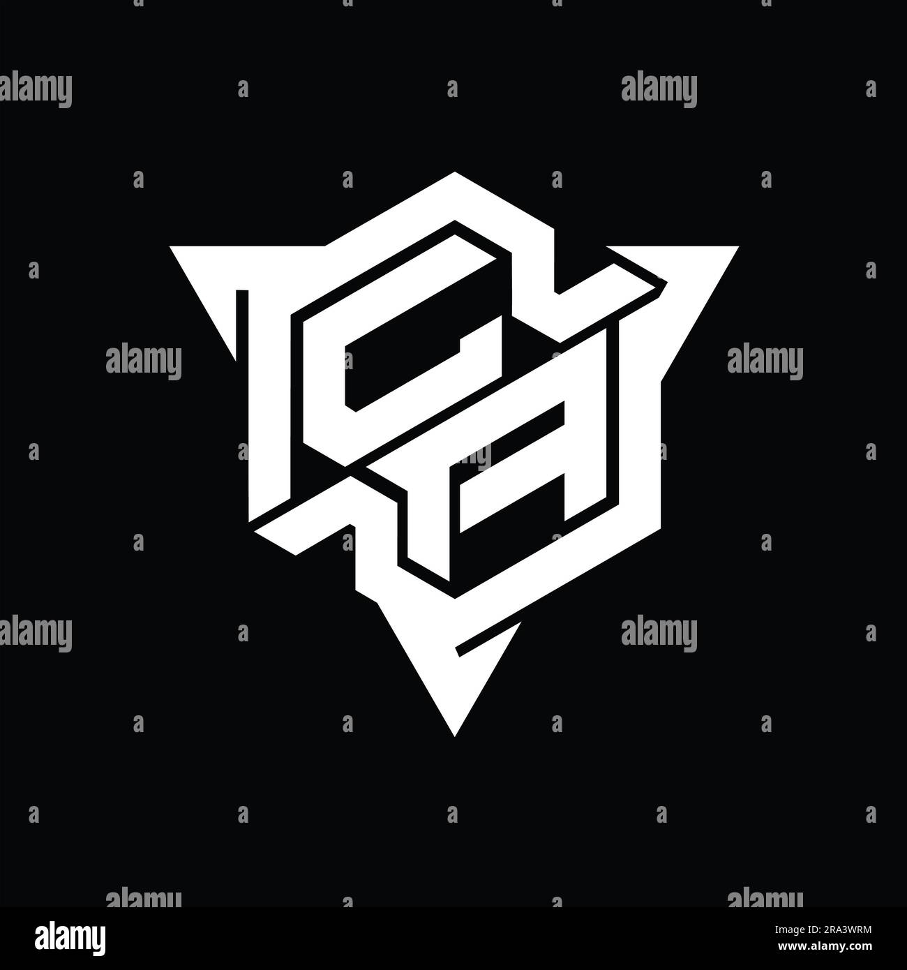 CA Letter Logo monogram hexagon shape with triangle outline gaming style design template Stock ...