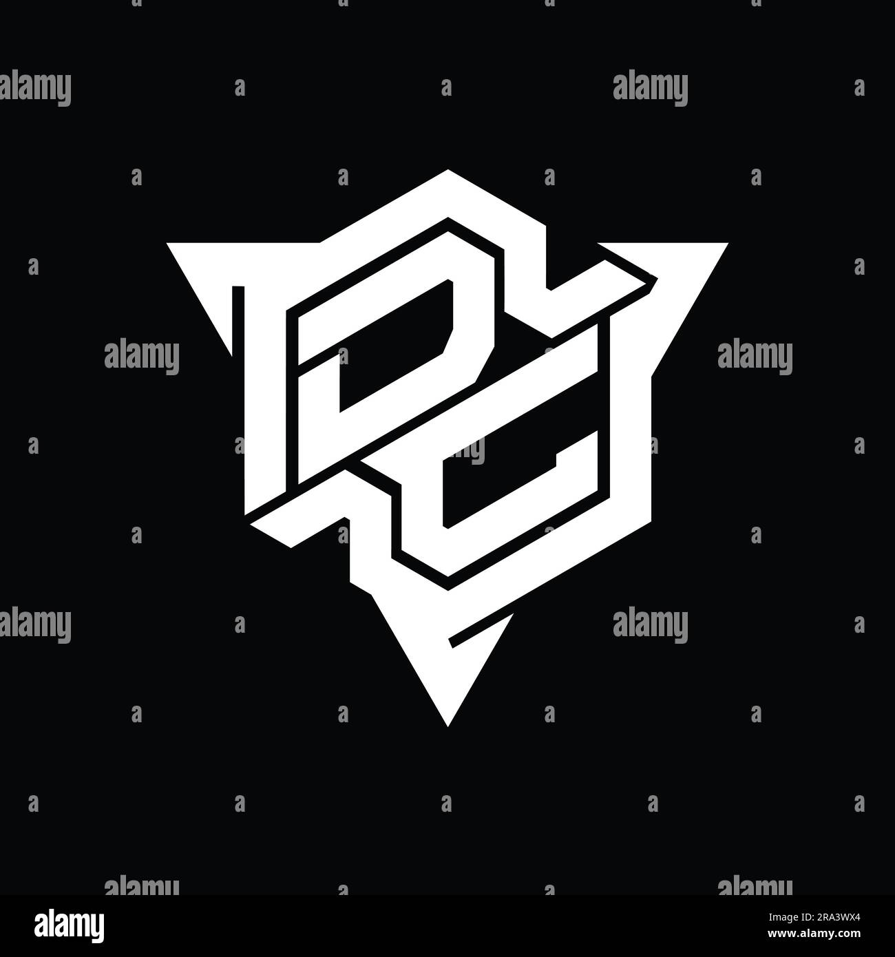 DC Letter Logo monogram hexagon shape with triangle outline gaming ...