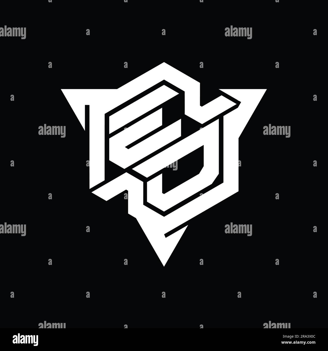 ED Letter Logo monogram hexagon shape with triangle outline gaming ...