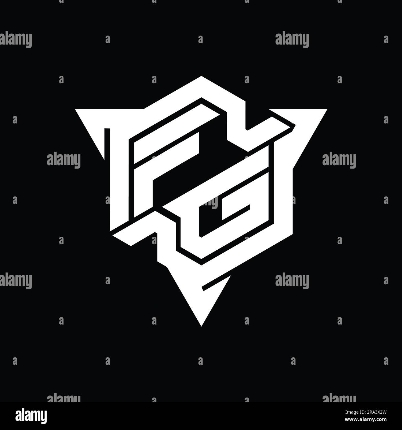 FG Letter Logo monogram hexagon shape with triangle outline gaming style design template Stock ...