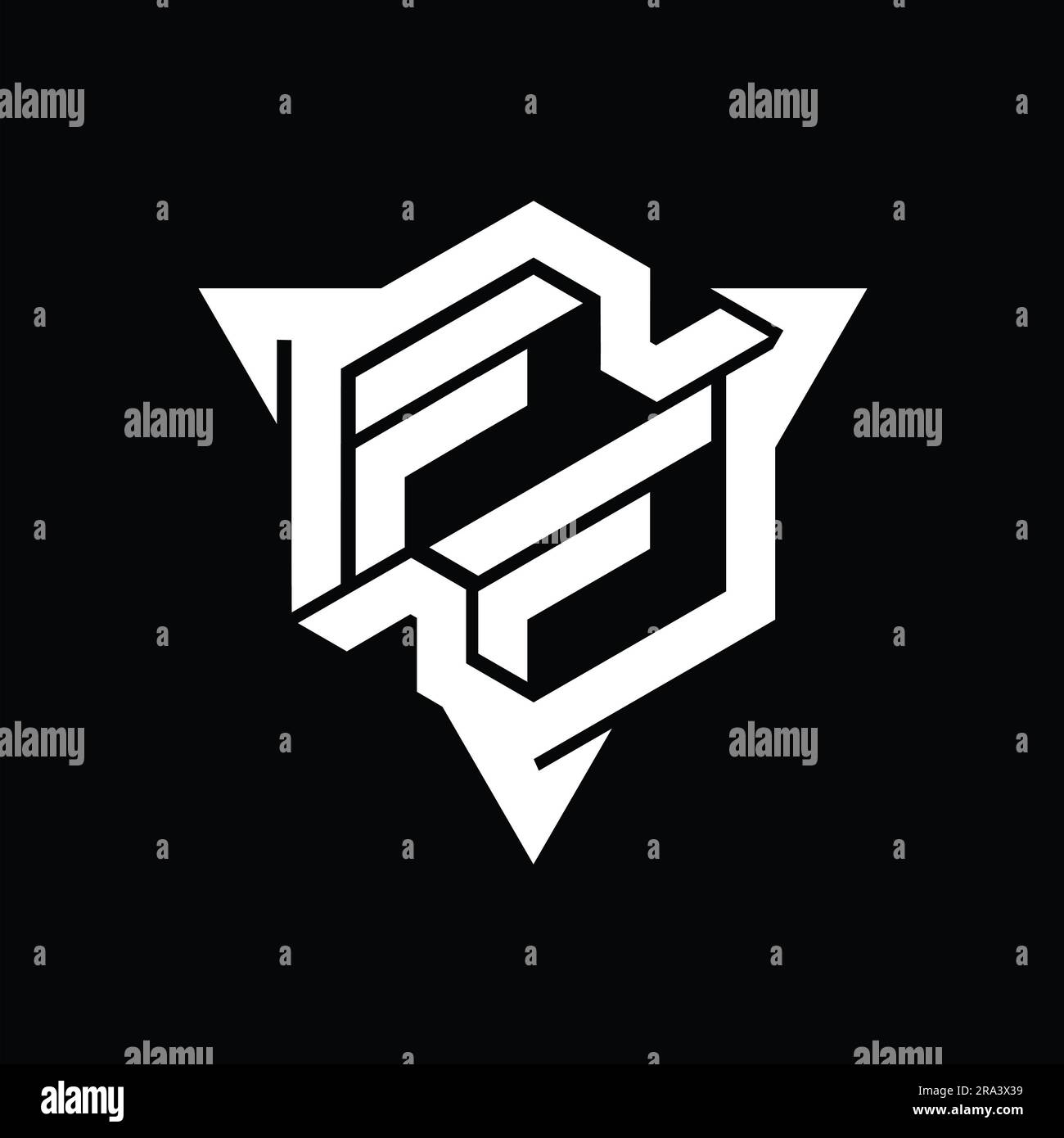 FF Letter Logo monogram hexagon shape with triangle outline gaming style design template Stock ...