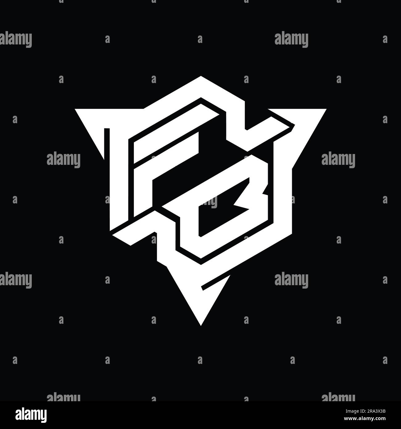 FB Letter Logo monogram hexagon shape with triangle outline gaming ...