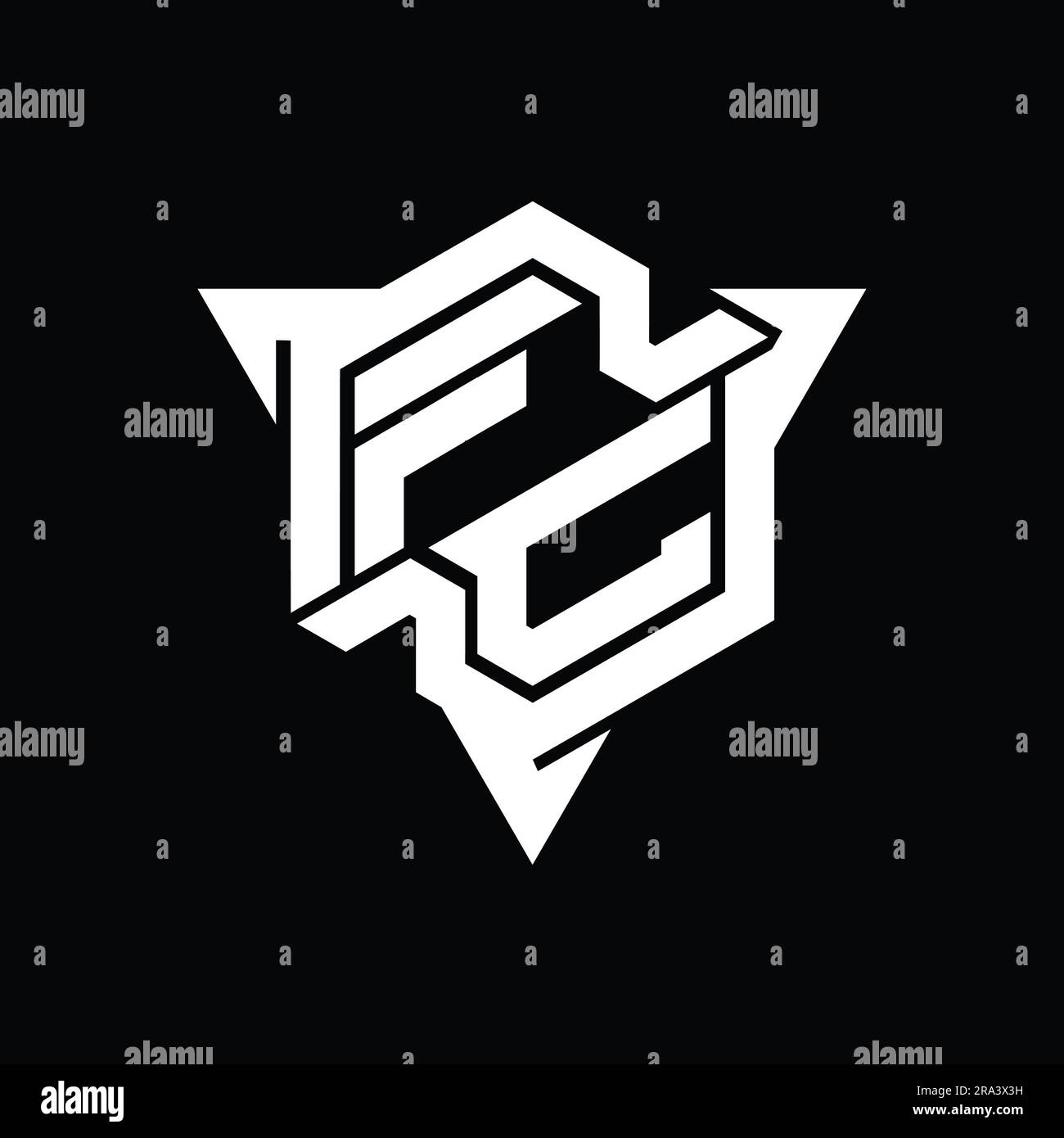 FC Letter Logo monogram hexagon shape with triangle outline gaming ...