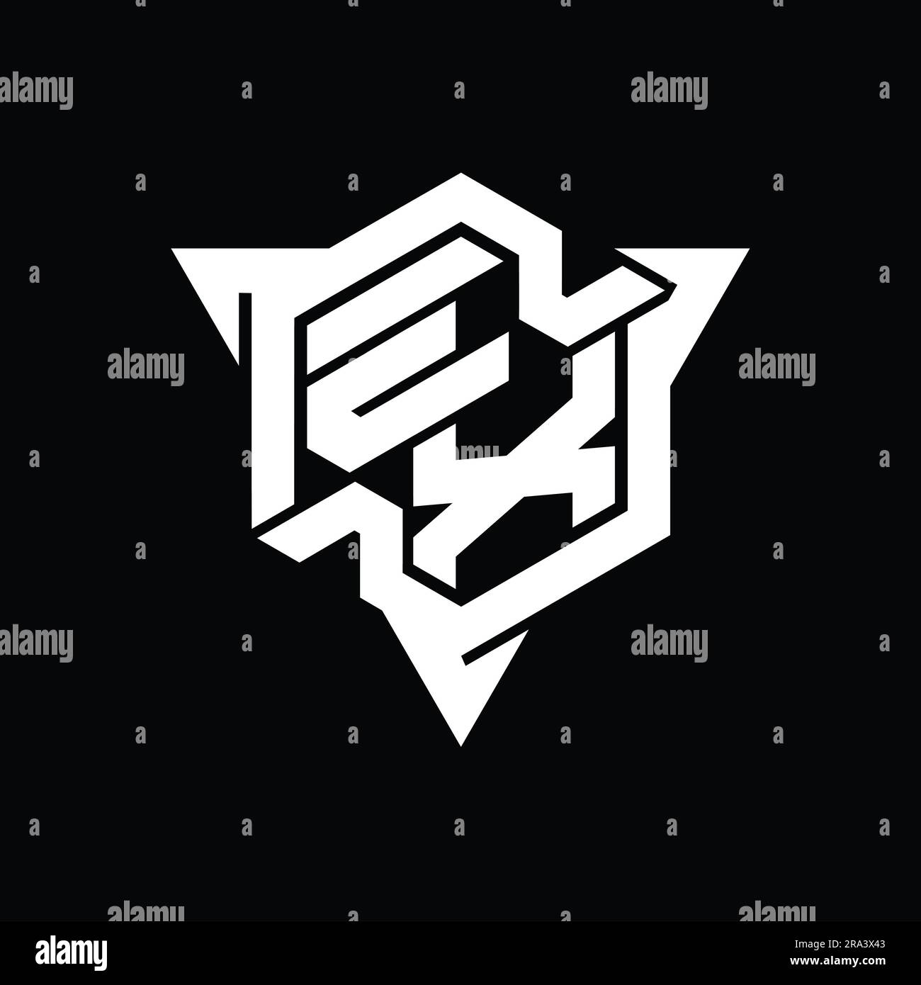 EX Letter Logo monogram hexagon shape with triangle outline gaming style design template Stock ...