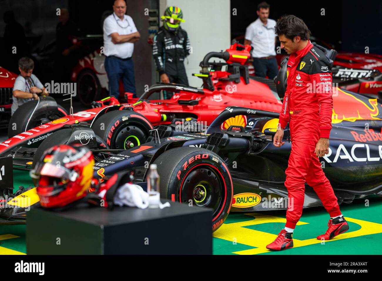 SAINZ Carlos (spa), Scuderia Ferrari SF-23, checking the Red Bull ...