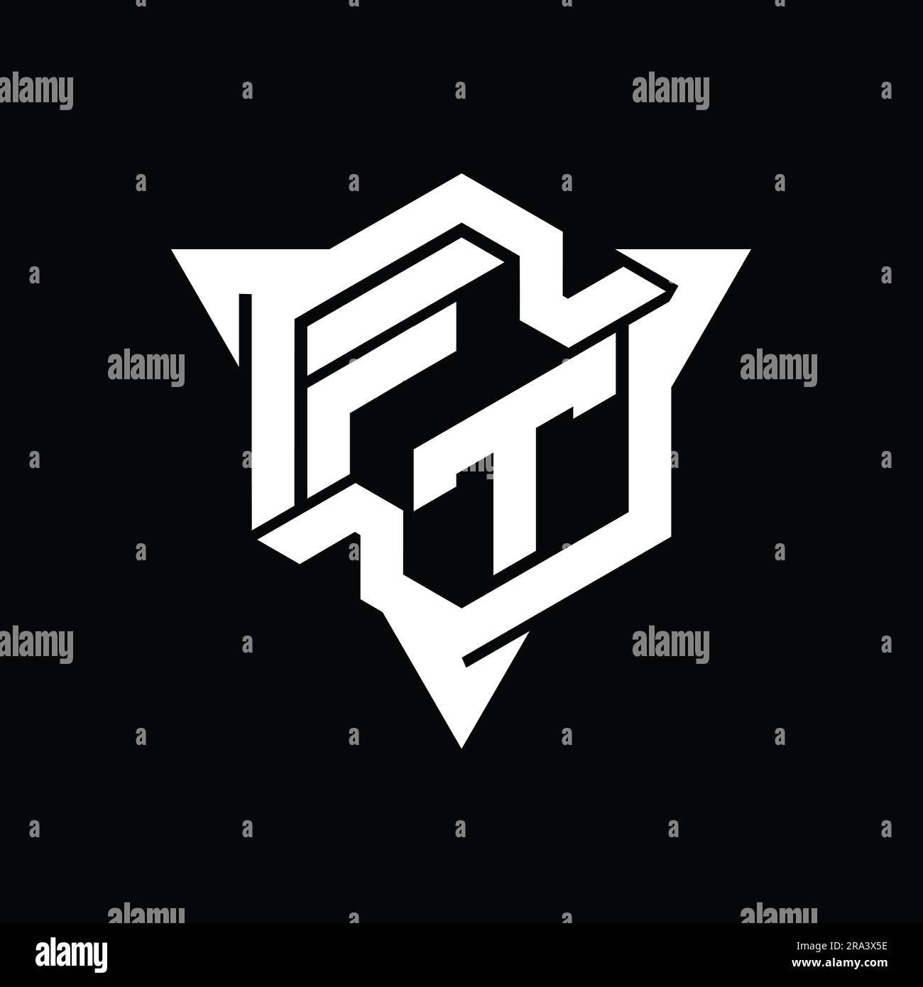 FT Letter Logo monogram hexagon shape with triangle outline gaming ...
