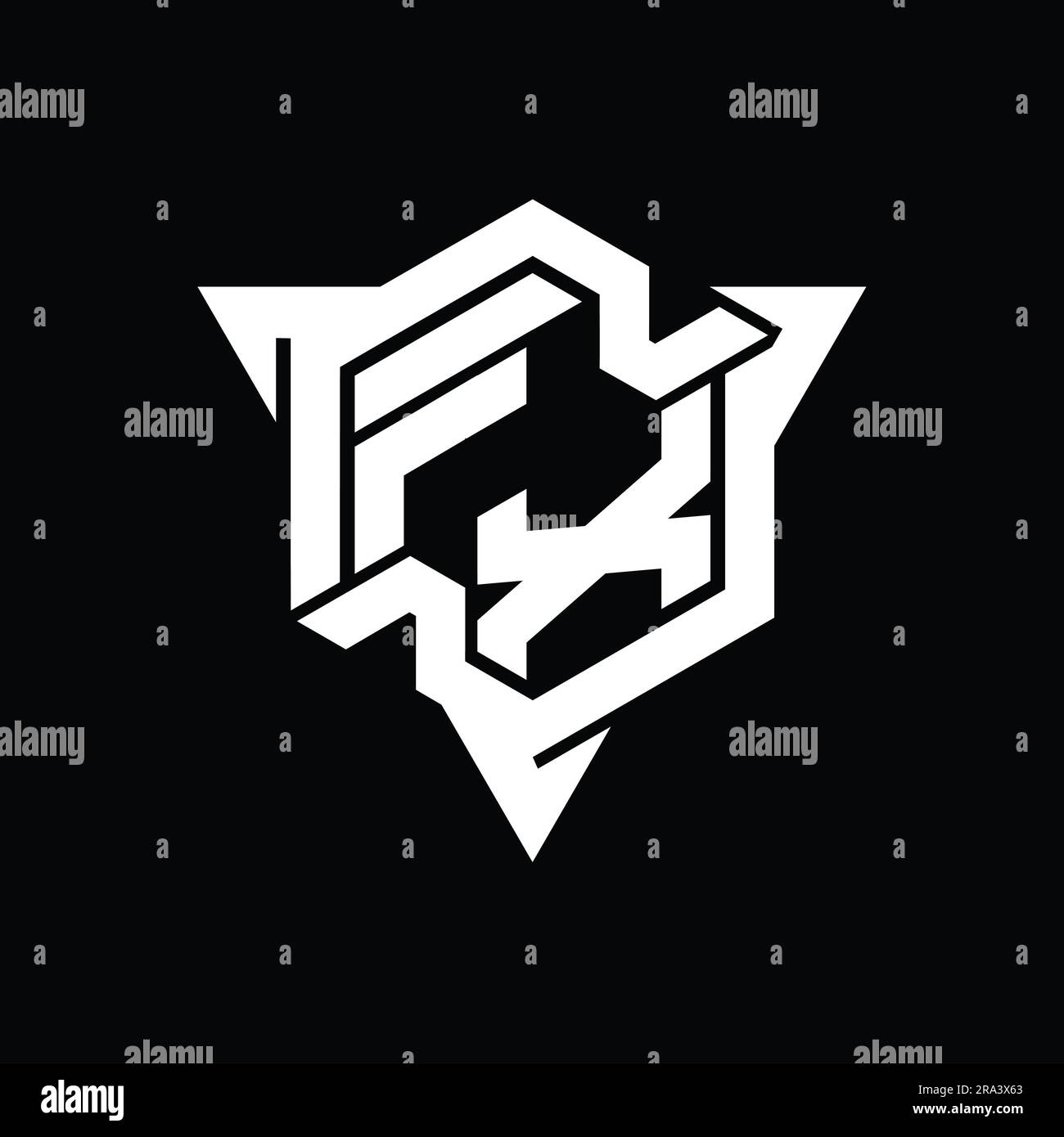 FX Letter Logo monogram hexagon shape with triangle outline gaming style design template Stock ...