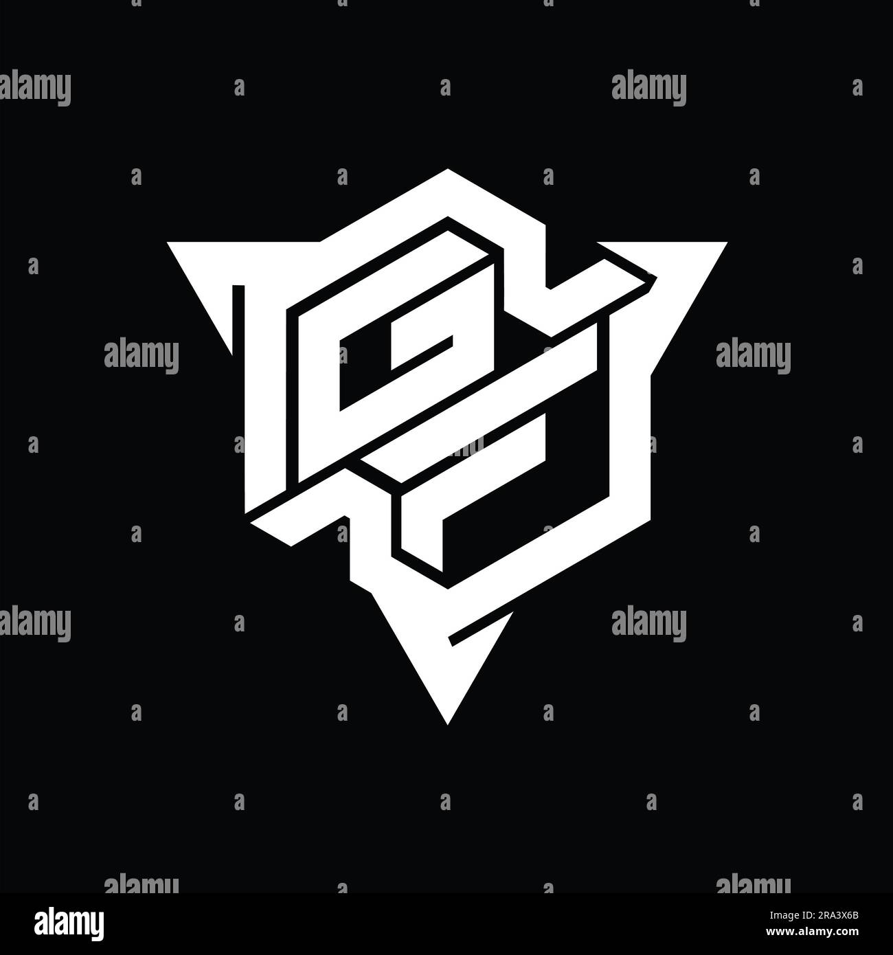 GF Letter Logo monogram hexagon shape with triangle outline gaming style design template Stock ...