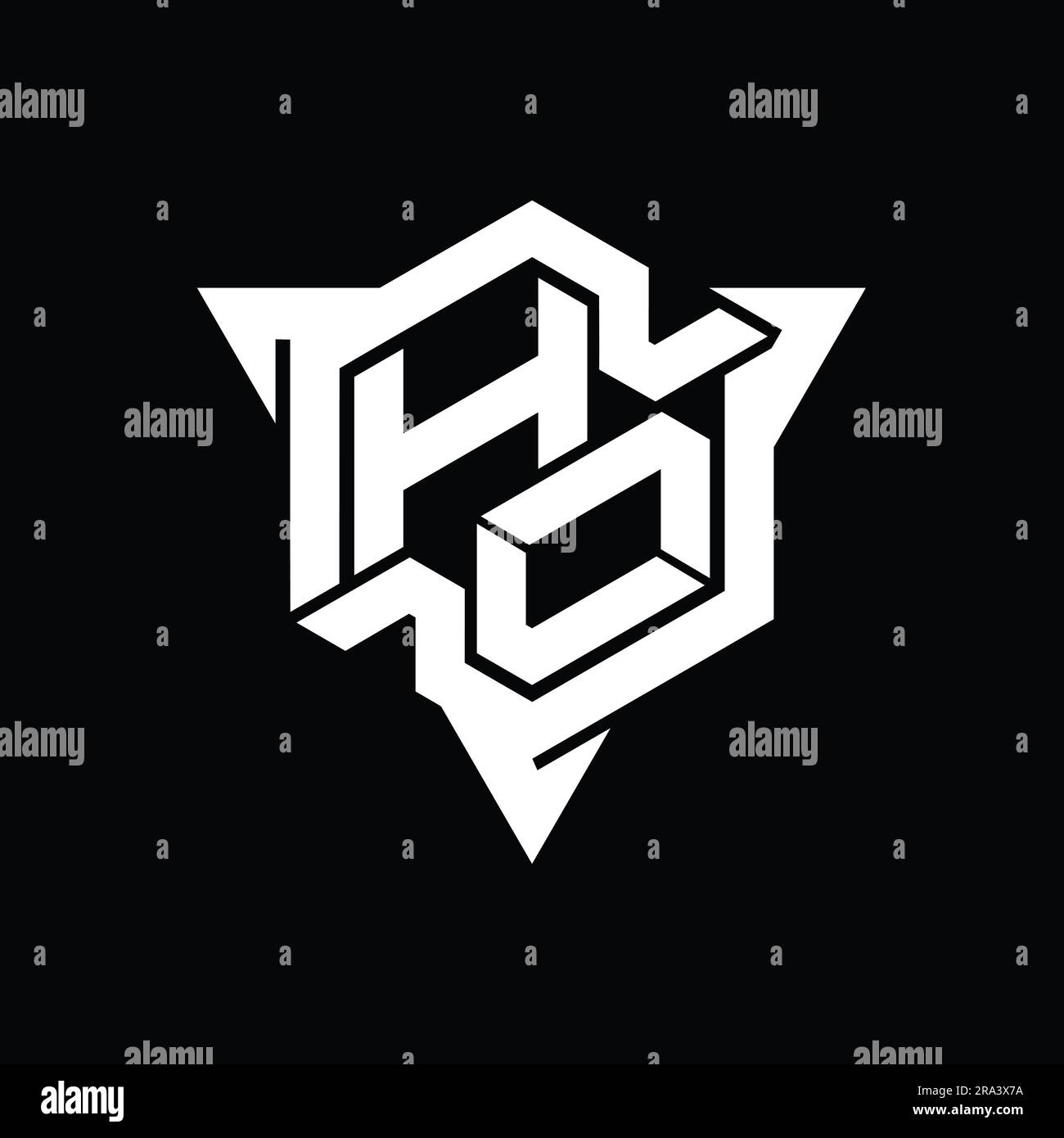 HO Letter Logo monogram hexagon shape with triangle outline gaming ...