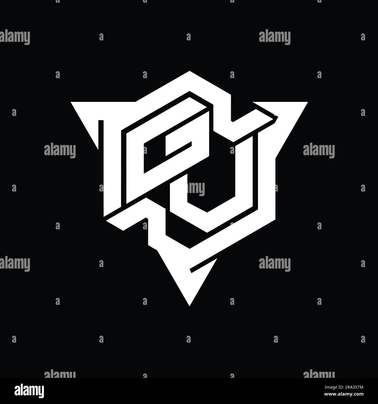 GV Letter Logo monogram hexagon shape with triangle outline gaming ...