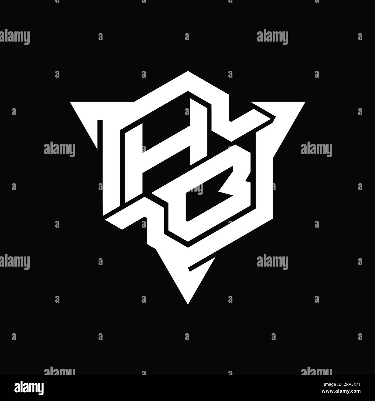 HB Letter Logo monogram hexagon shape with triangle outline gaming ...