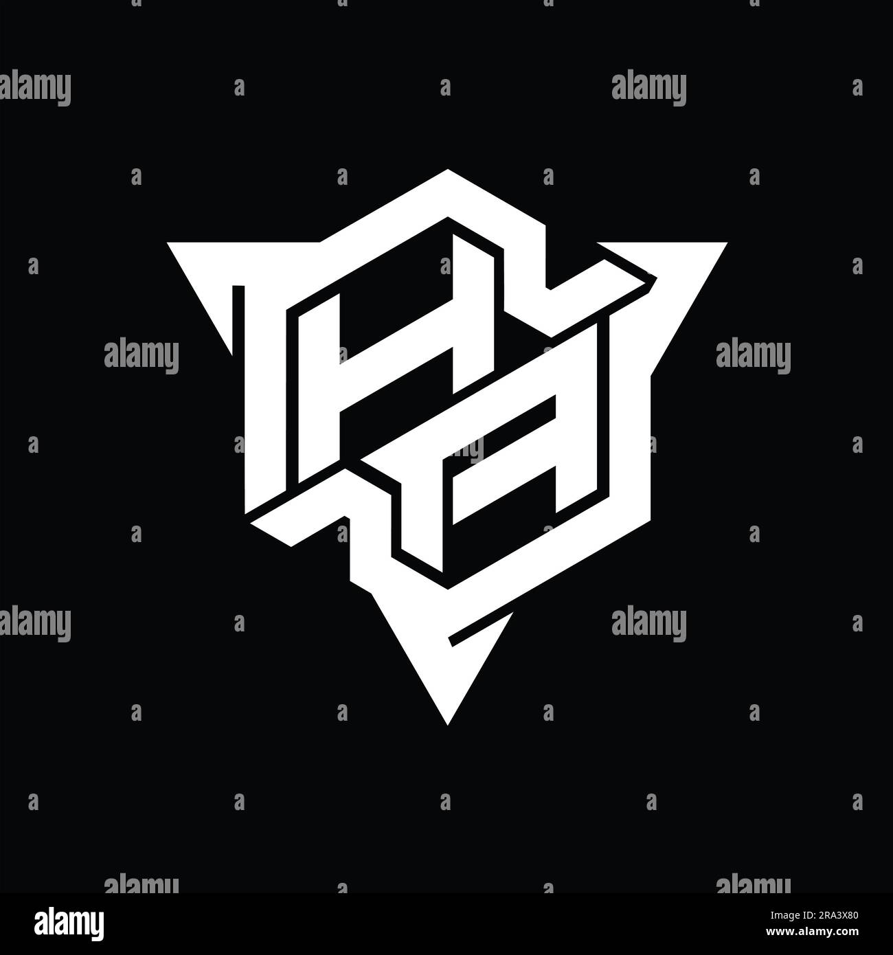 HA Letter Logo monogram hexagon shape with triangle outline gaming ...